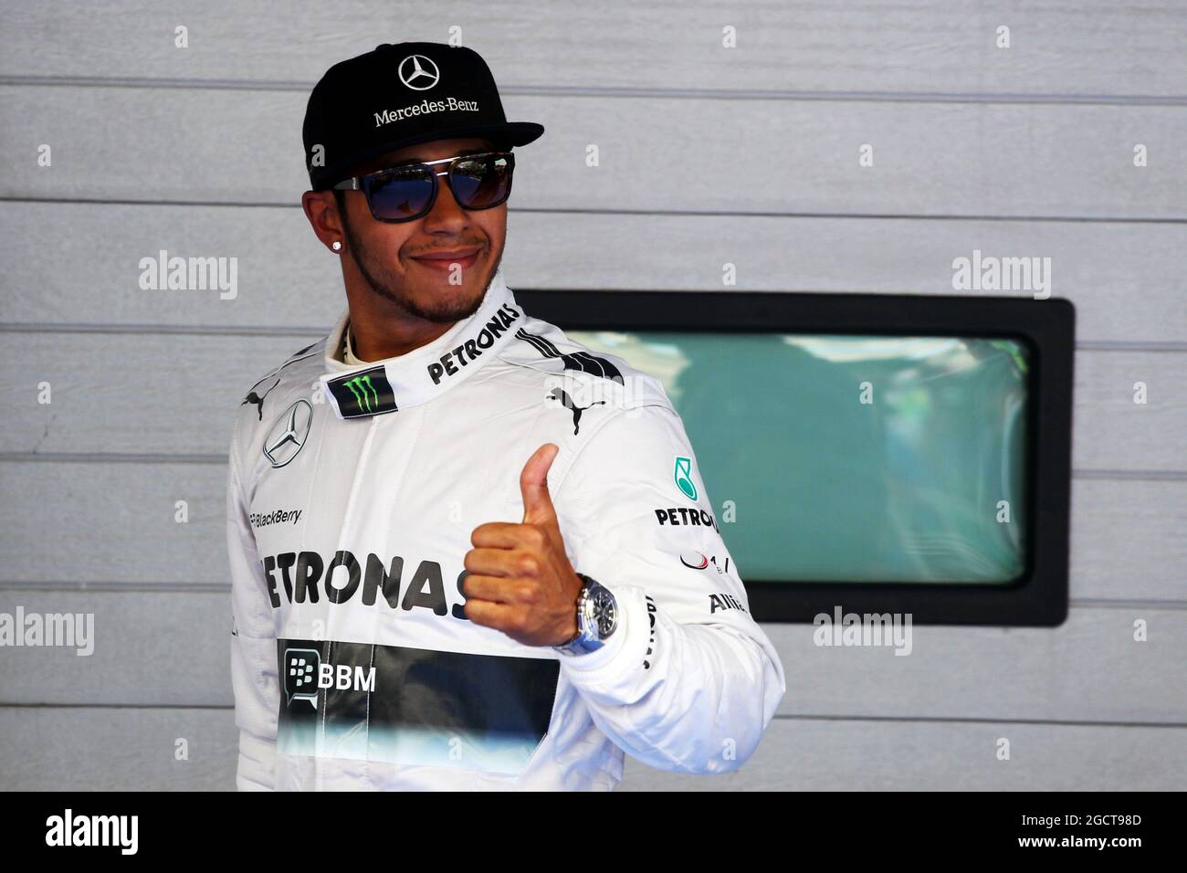 Lewis Hamilton (GBR) Mercedes AMG F1 celebrates his second position in ...