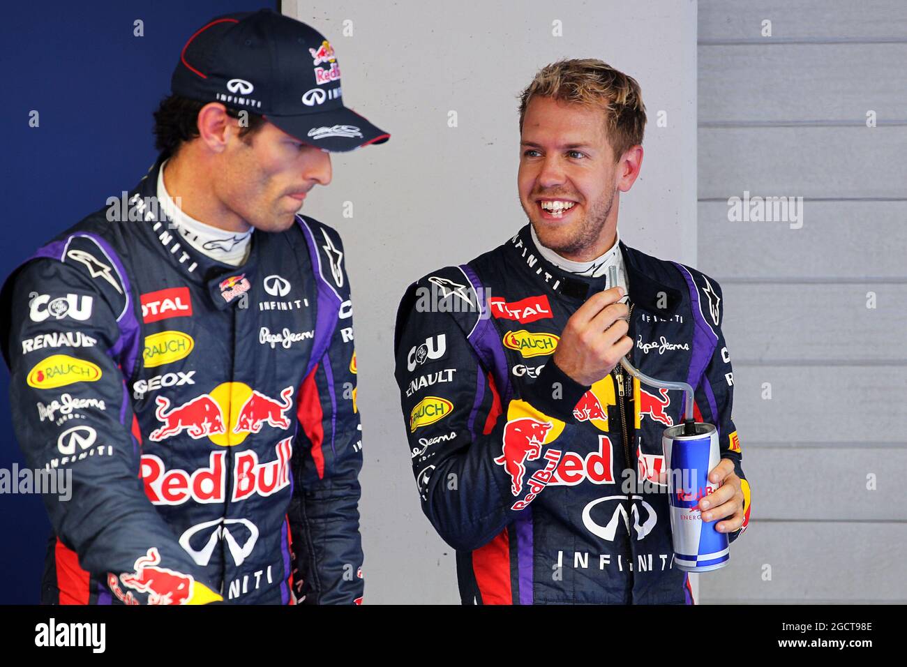 (L to R): Mark Webber (AUS) Red Bull Racing with team mate Sebastian ...