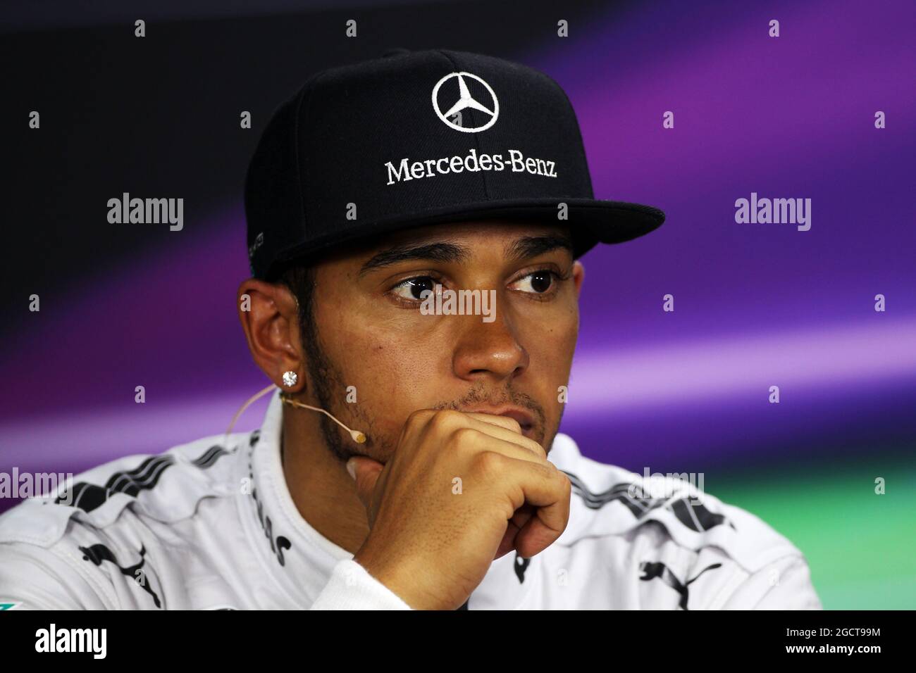 Lewis Hamilton (GBR) Mercedes AMG F1 in the FIA Press Conference ...