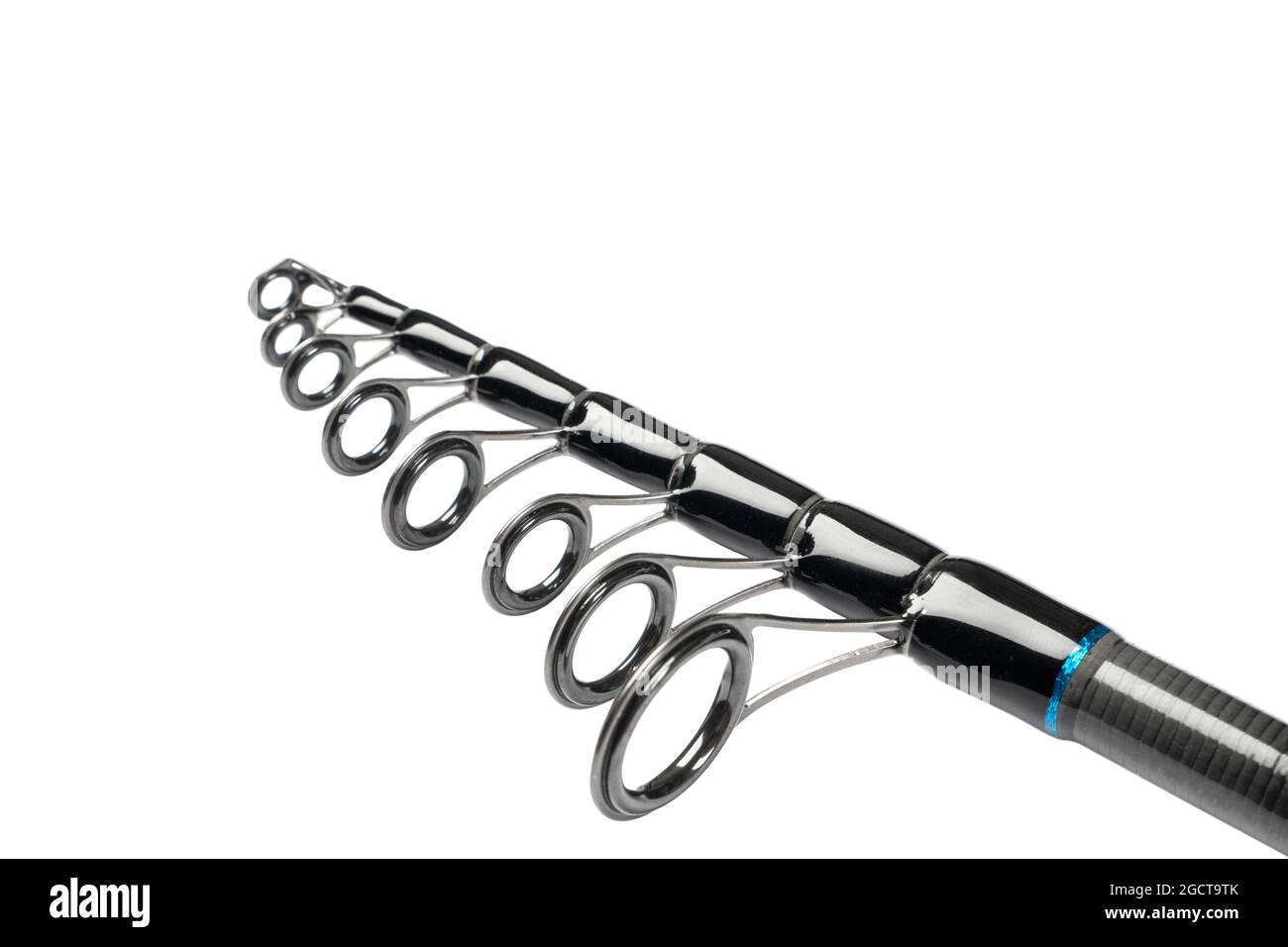 Fishing rod spinning ring with close-up. Fishing rod. Rod rings ...