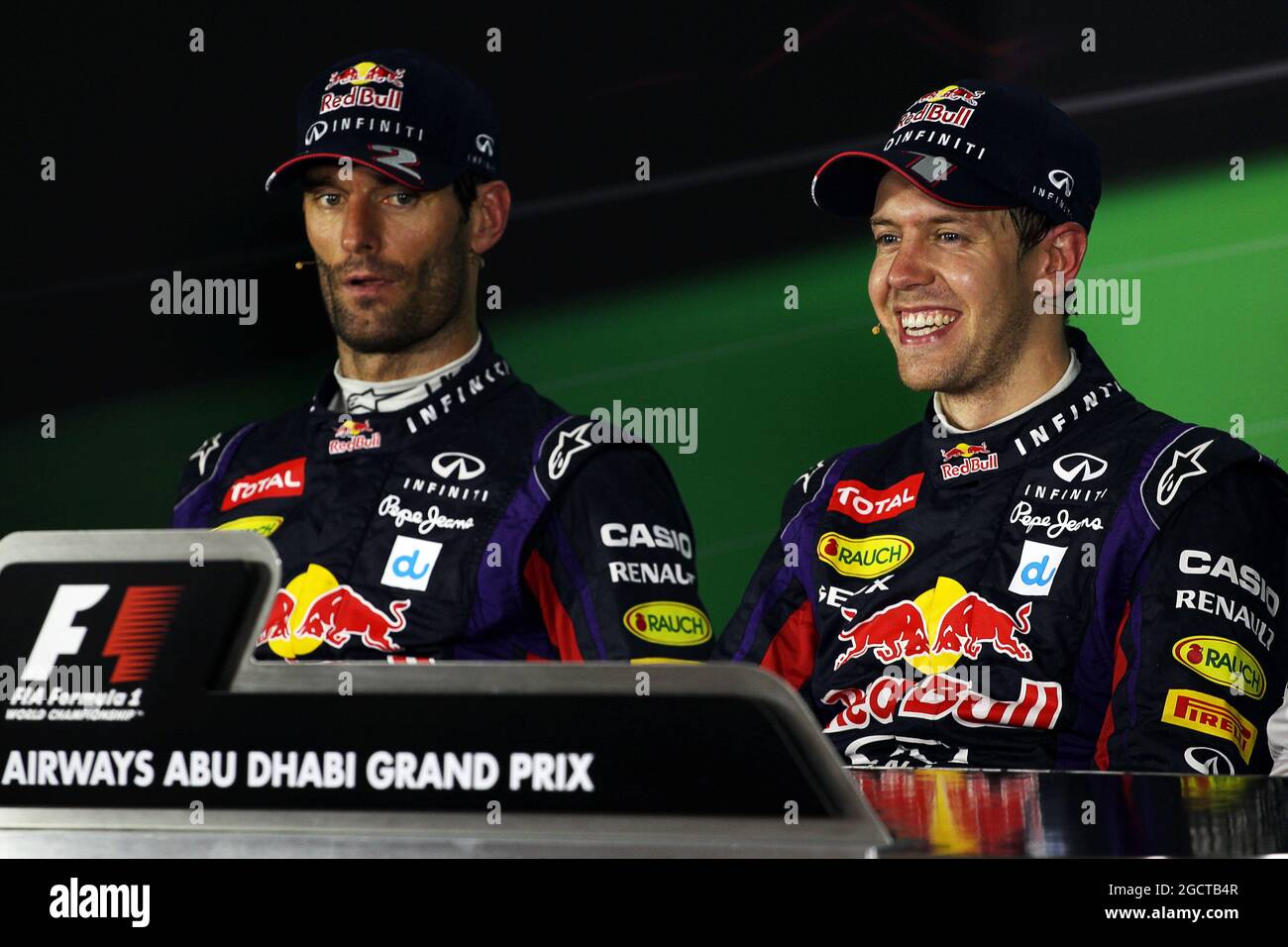 (L to R): Mark Webber (AUS) Red Bull Racing and race winner Sebastian ...