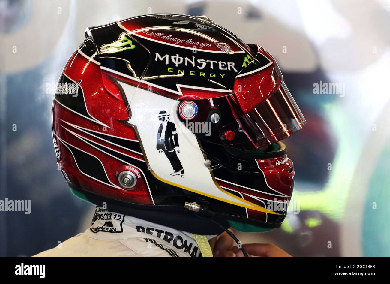 The michael jackson themed helmet of lewis hamilton hi-res stock ...