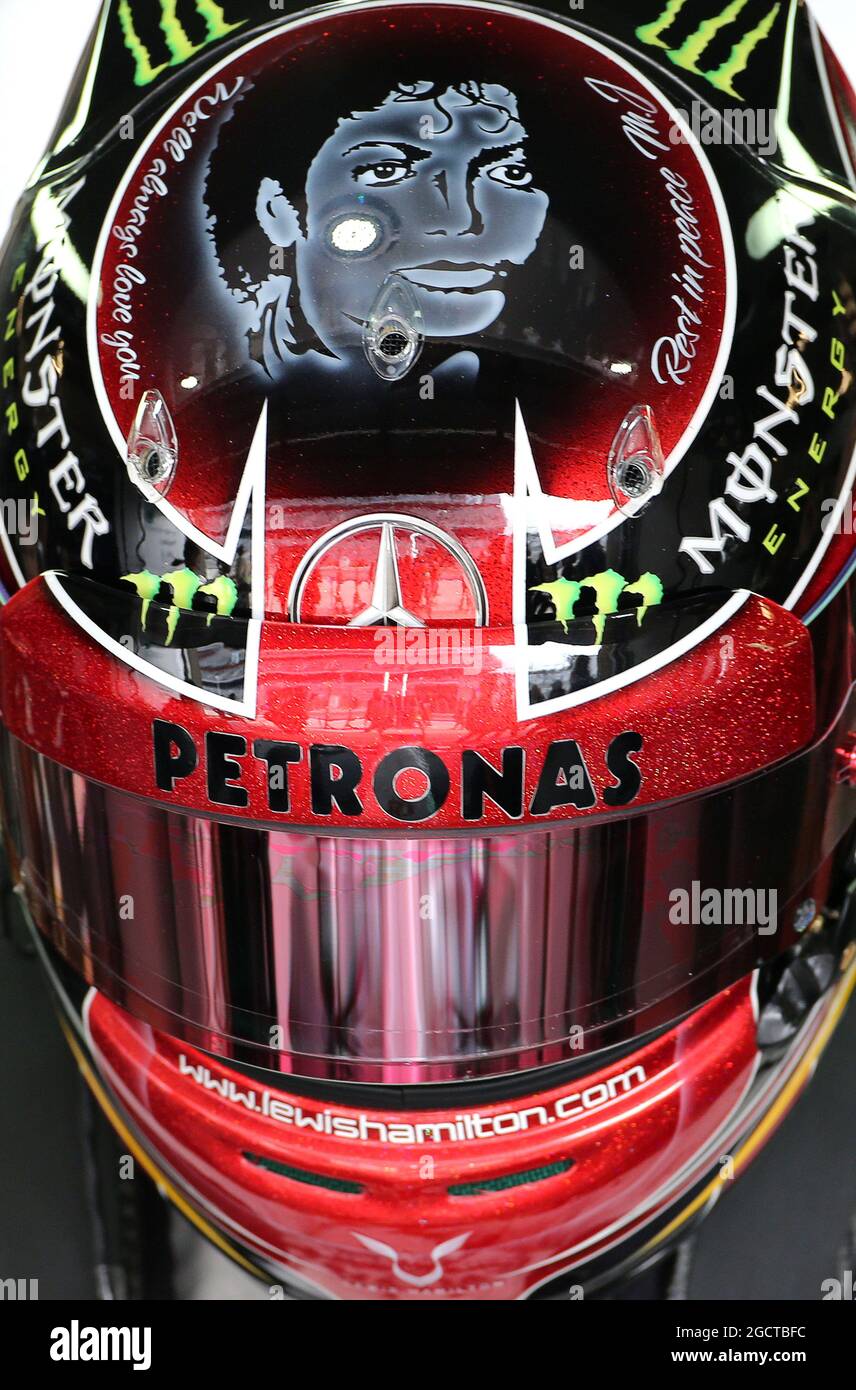 The michael jackson themed helmet of lewis hamilton hi-res stock ...