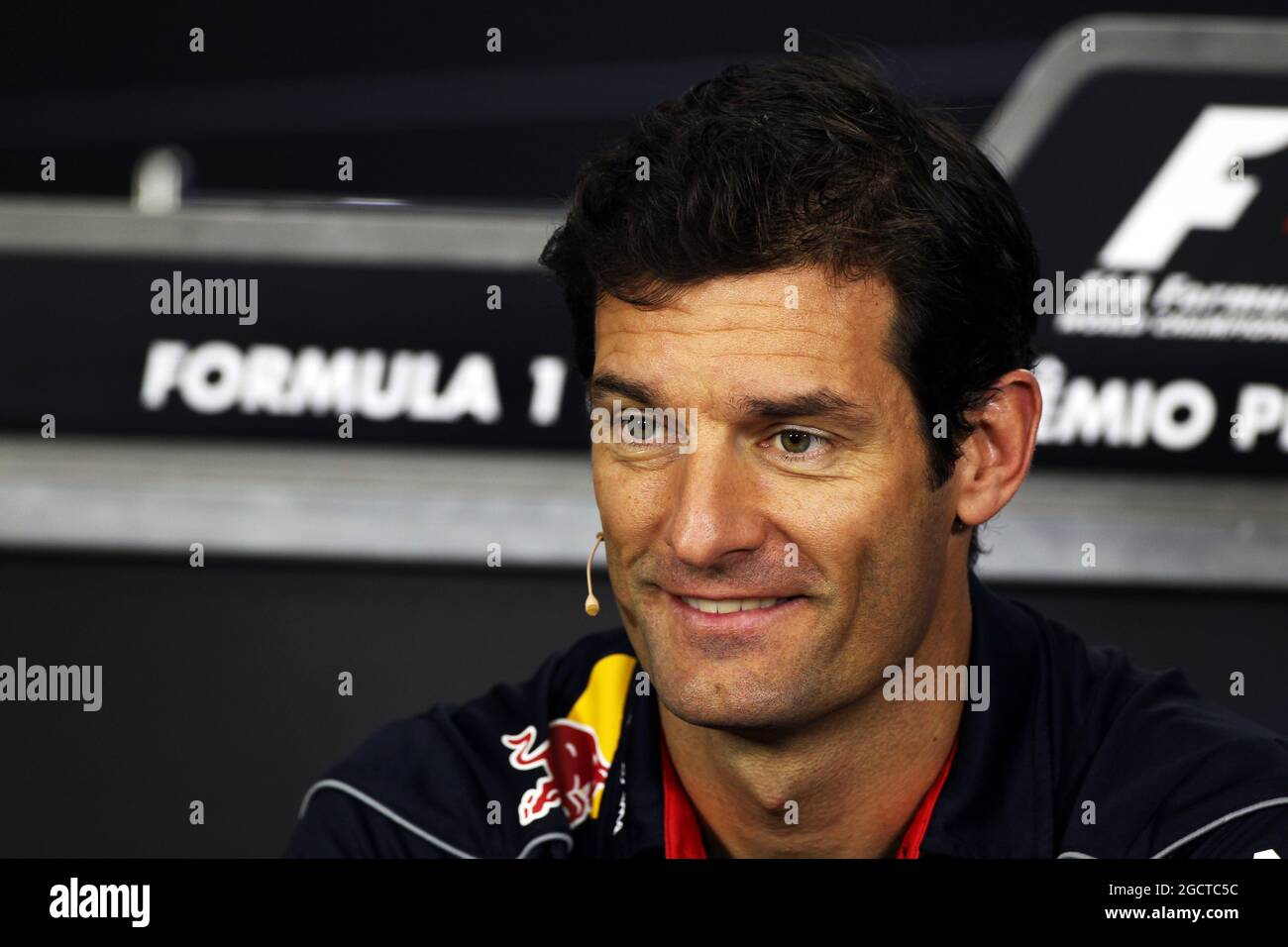 Mark Webber (AUS) Red Bull Racing in the FIA Press Conference ...