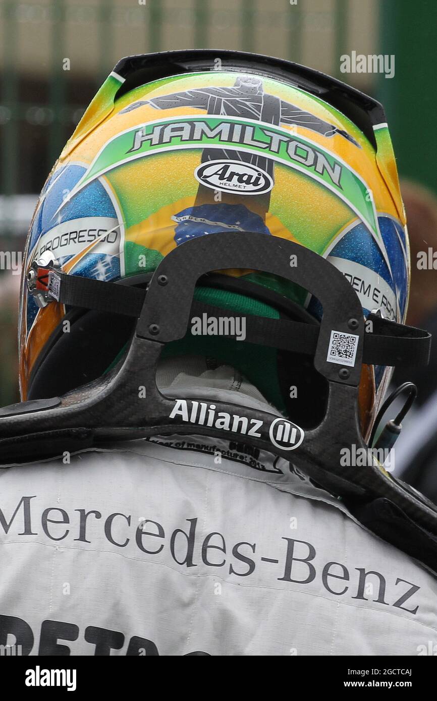 The helmet of Lewis Hamilton (GBR) Mercedes AMG F1. Brazilian Grand ...