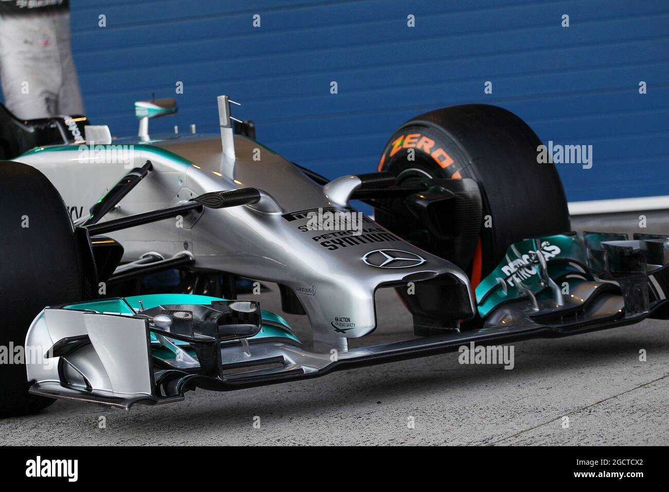 The unveiling of the new Mercedes AMG F1 W05 - front wing and nosecone ...