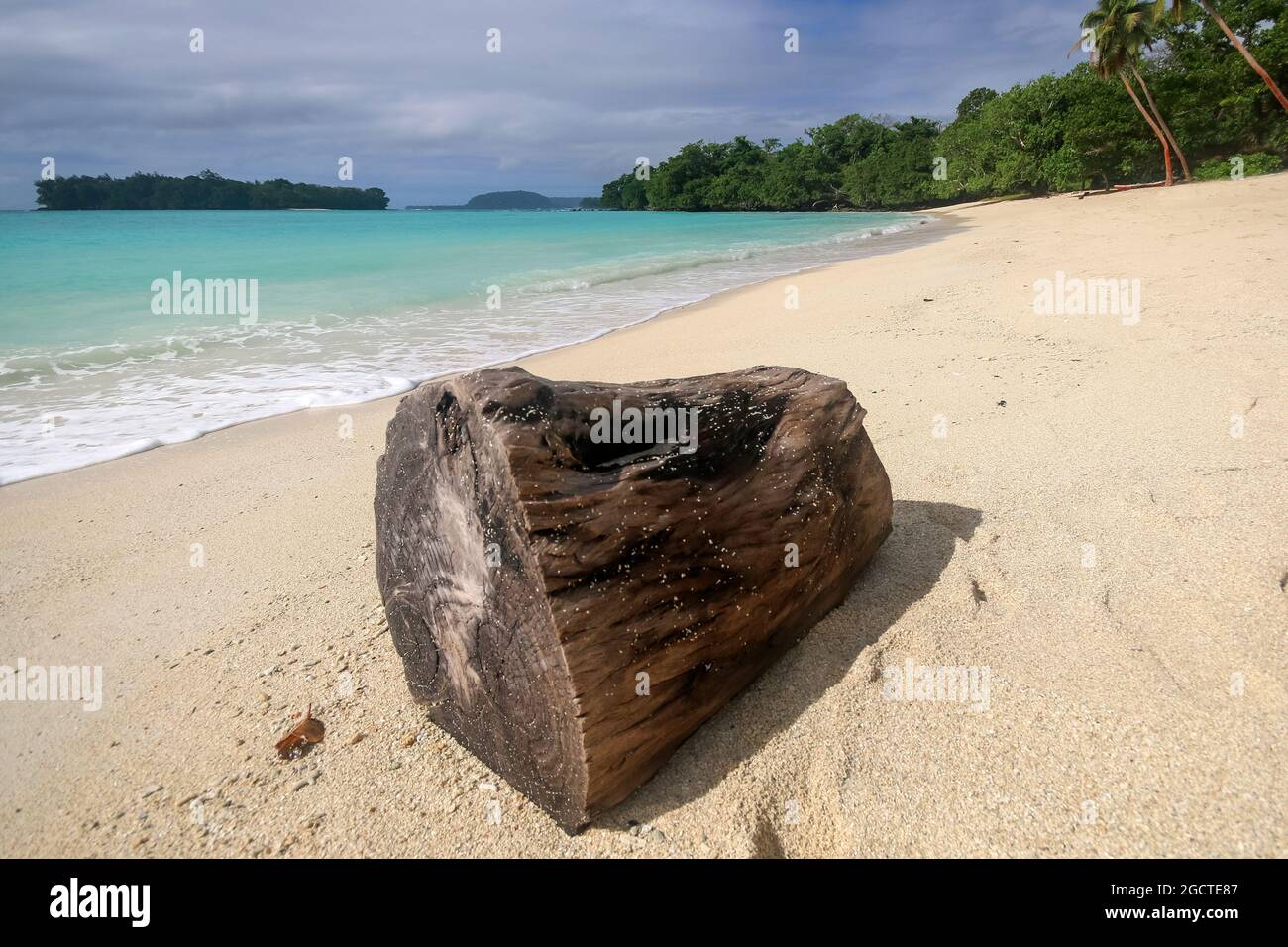 log on beach in port orly Stock Photo - Alamy