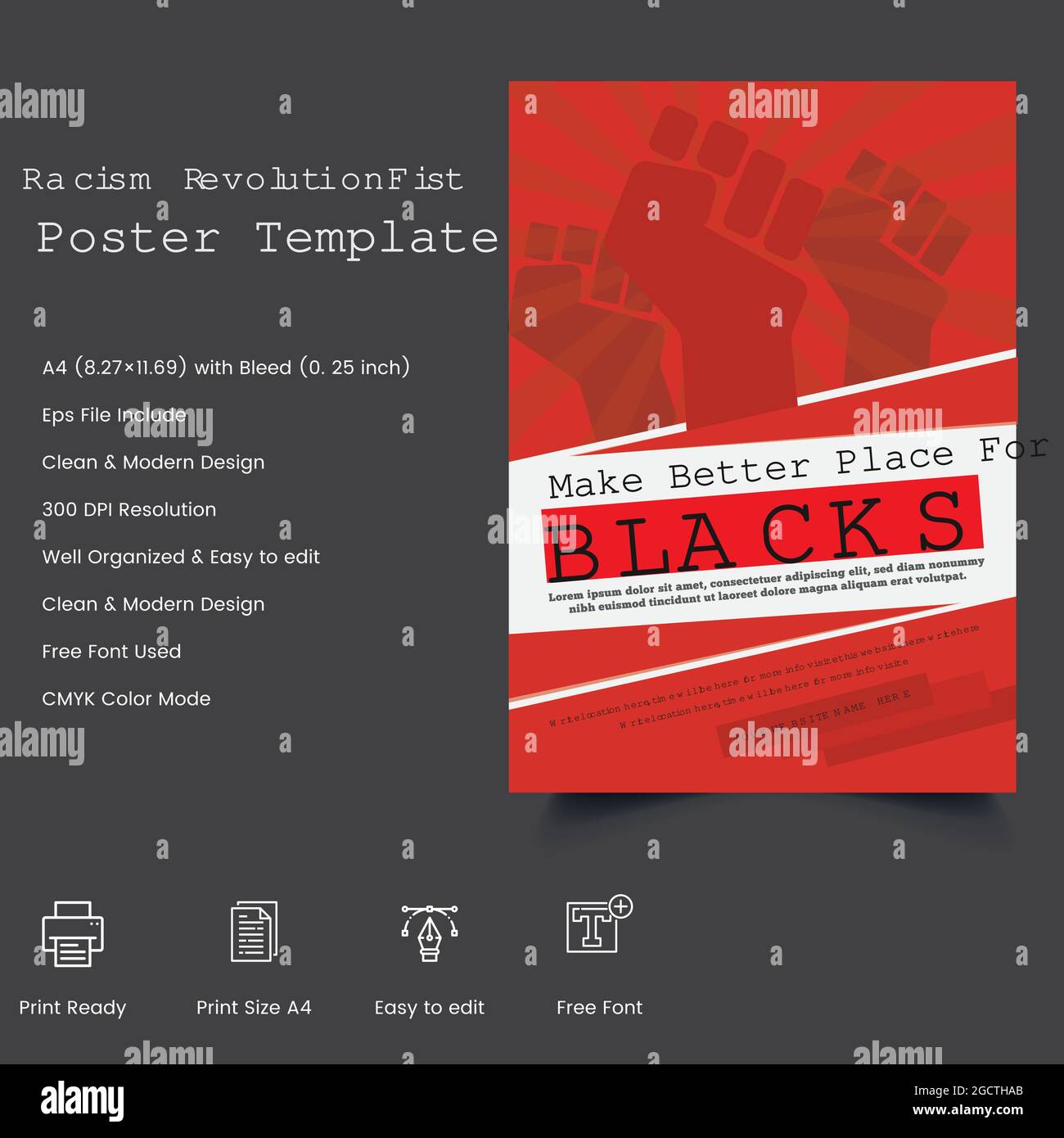 latest Freedom From Racism Revolution protest Fist Creative Poster ...