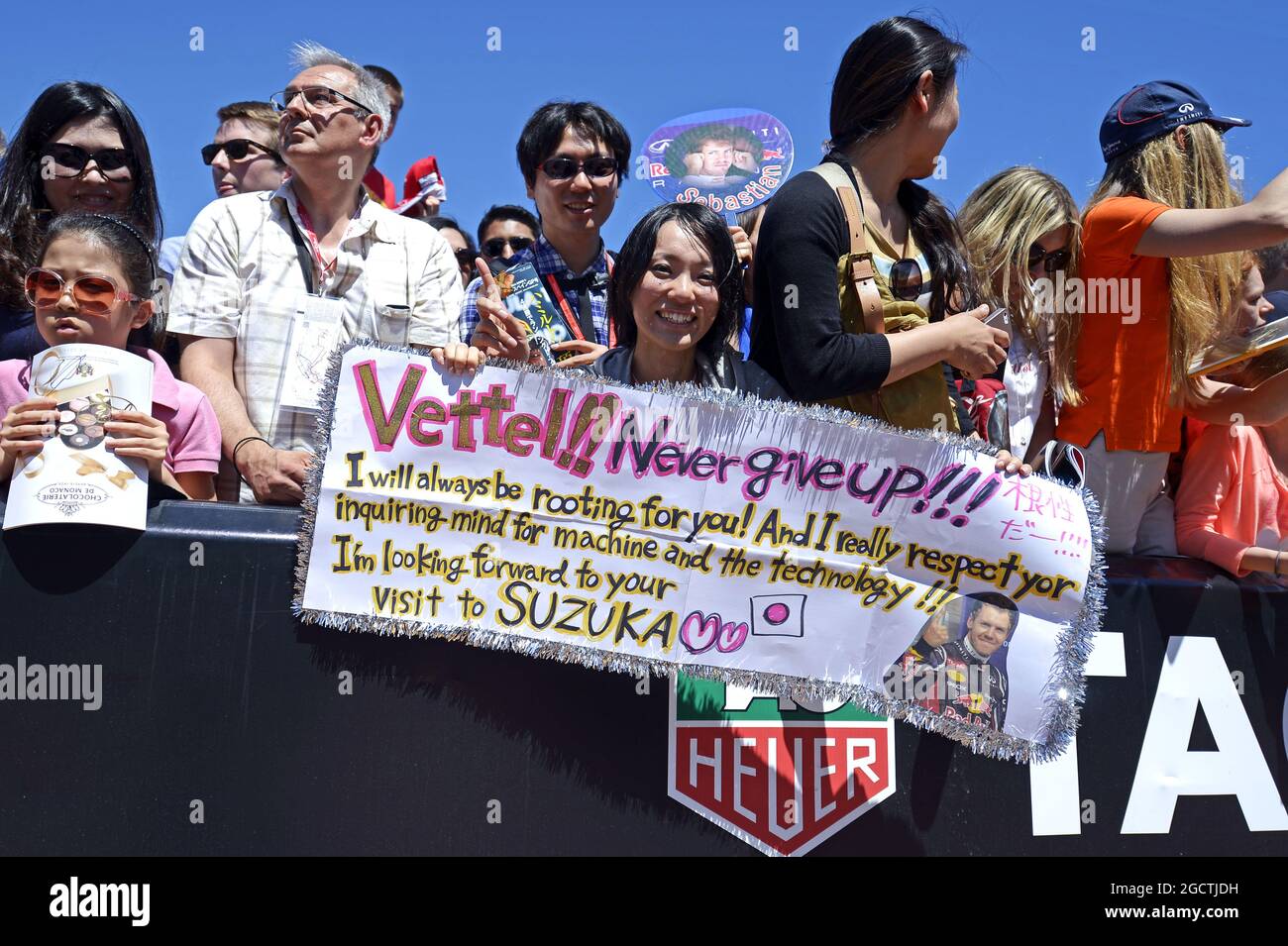 A banner for Sebastian Vettel (GER) Red Bull Racing from a Japanese fan ...