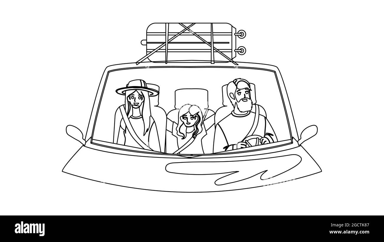 Family In Car Enjoy On Vacation Road Trip Vector Stock Vector Image ...