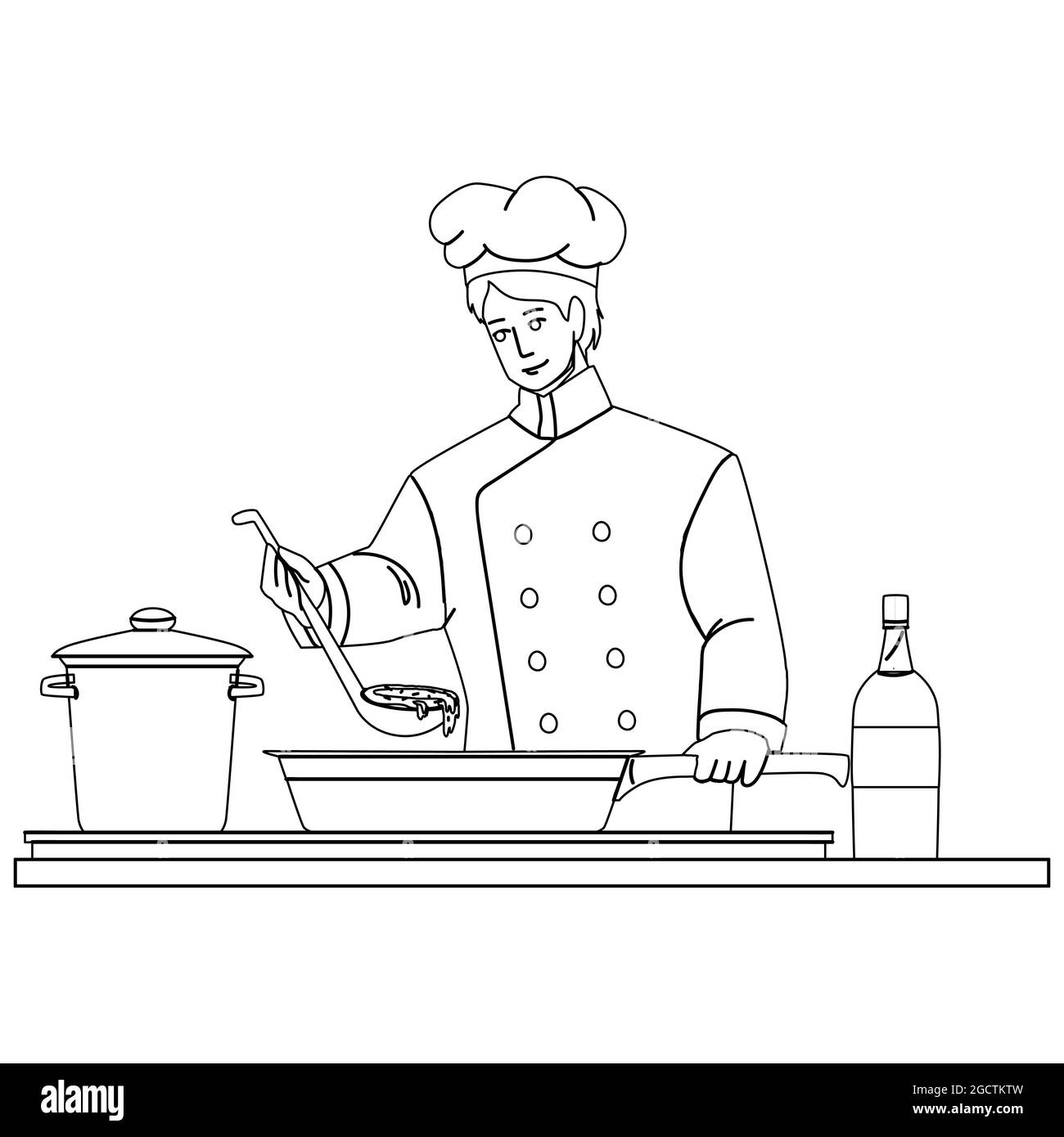 Chef Man Cooking On Restaurant Kitchen Vector Stock Vector Image & Art ...