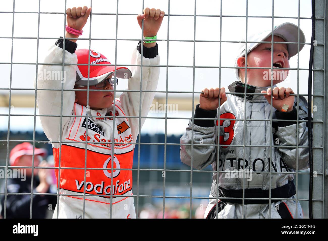 Young McLaren and Mercedes AMG F1 fans. British Grand Prix, Sunday 6th ...