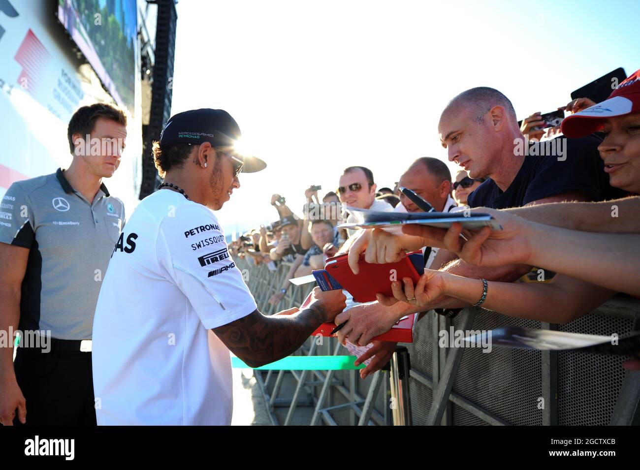Mercedes amg f1 signs autographs for fans at fanzone hi-res stock ...
