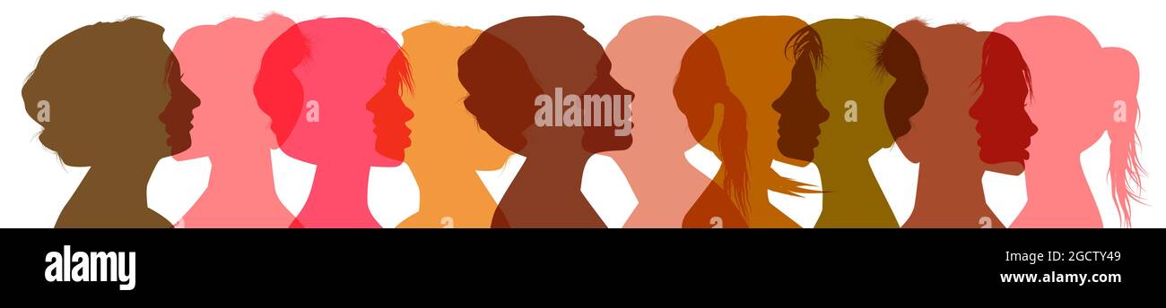 Beautiful multicolored female silhouettes. Profile portraits. Female ...