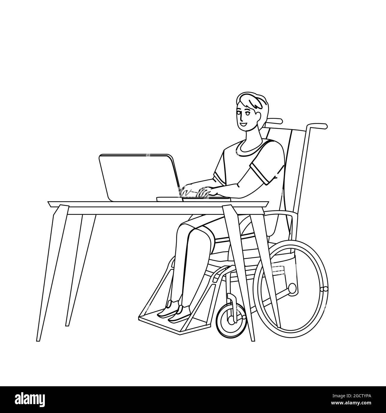 Disabled Worker At Workplace Remote Working Vector Stock Vector Image ...