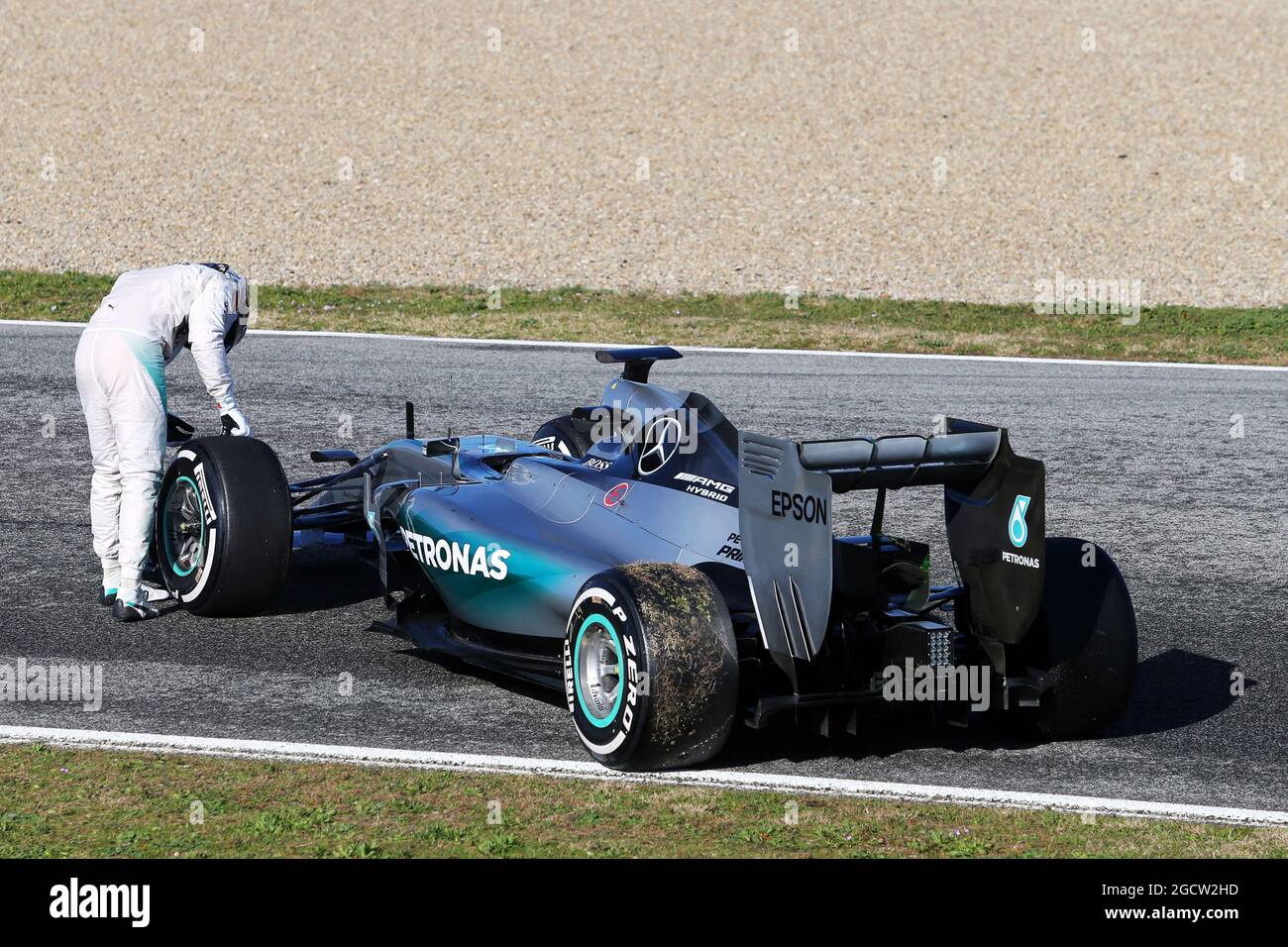 Lewis Hamilton (GBR) Mercedes AMG F1 W06 stops on the circuit. Formula ...