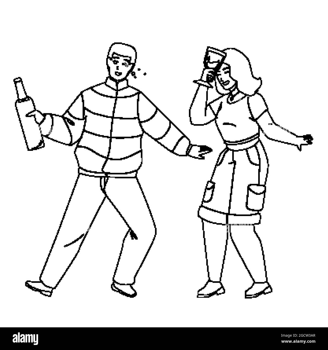 Vector illustration drunk man bottle Black and White Stock Photos ...