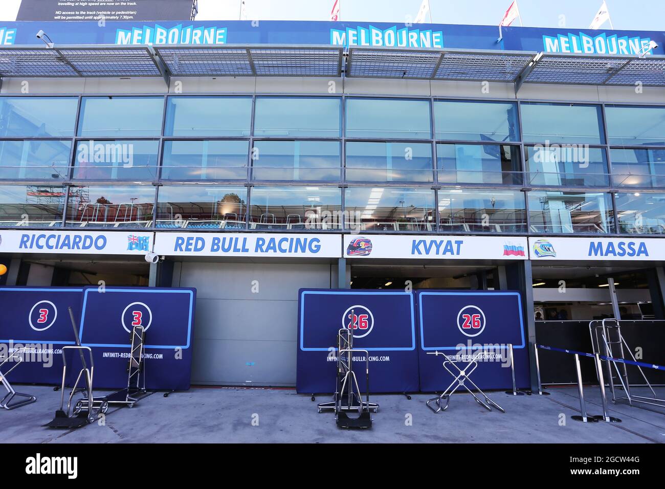 Red Bull Racing pit garages. Australian Grand Prix, Wednesday 11th ...