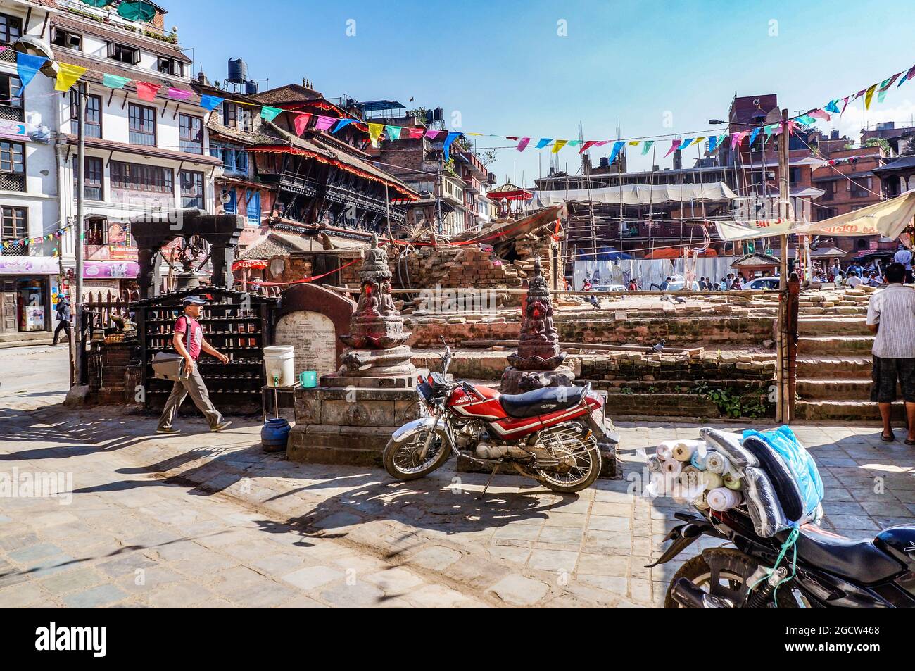 Ruins and debris from a collapsed temple, destroyed by the April 2015 ...
