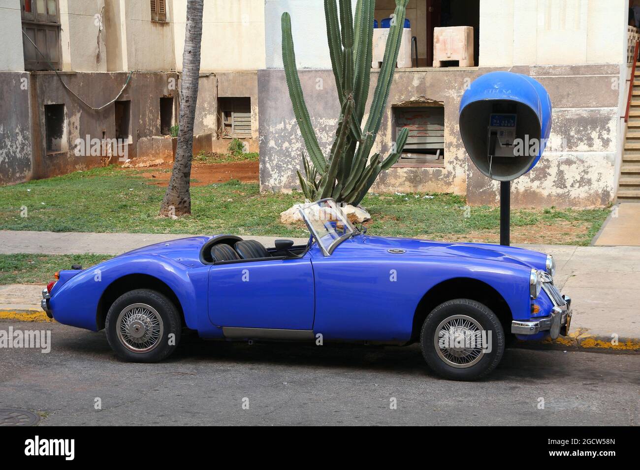 HAVANA, CUBA - FEBRUARY 24, 2011: Classic MG MGA roadster car in Havana ...