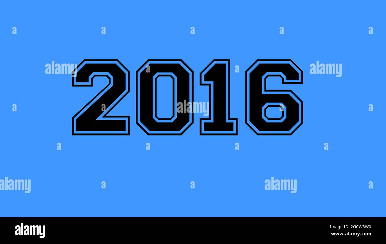 2016 number black lettering blue background Stock Photo - Alamy