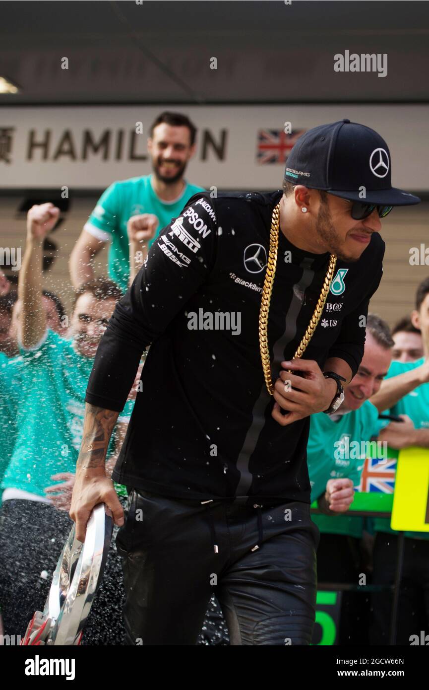 Race winner Lewis Hamilton (GBR) Mercedes AMG F1 celebrates with the ...
