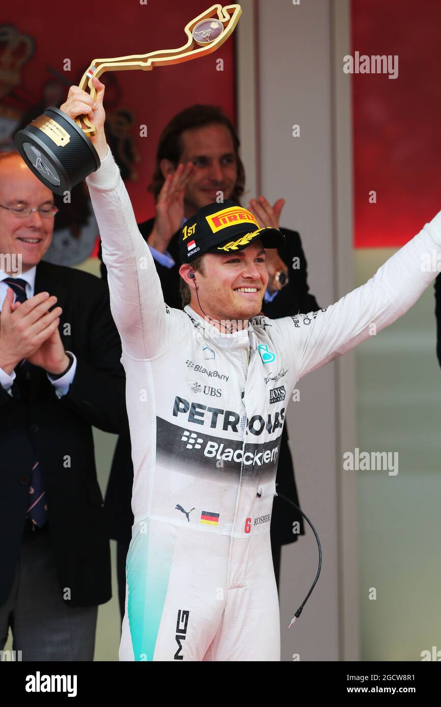 Race winner Nico Rosberg (GER) Mercedes AMG F1 celebrates on the podium ...