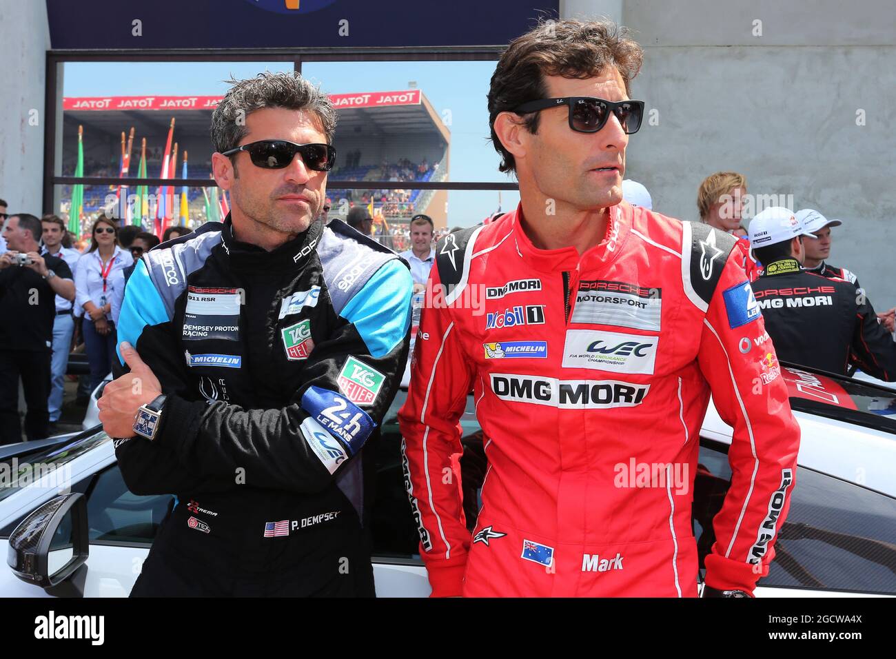 (L to R): Patrick Dempsey (USA) #77 Dempsey Proton Racing Porsche 911 ...