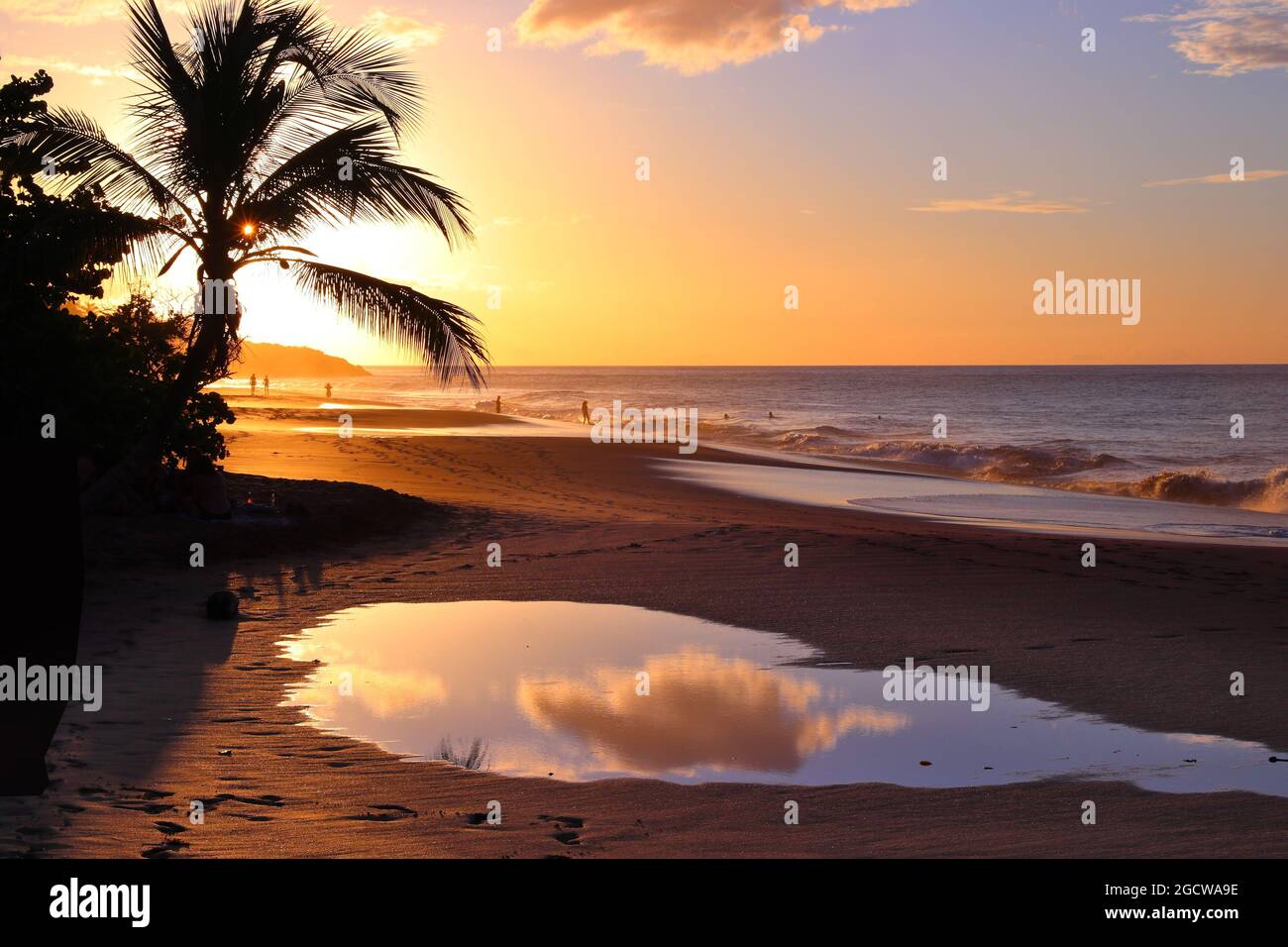 Sunset at Guadeloupe sandy beach. Caribbean vacation landscape. Perle ...