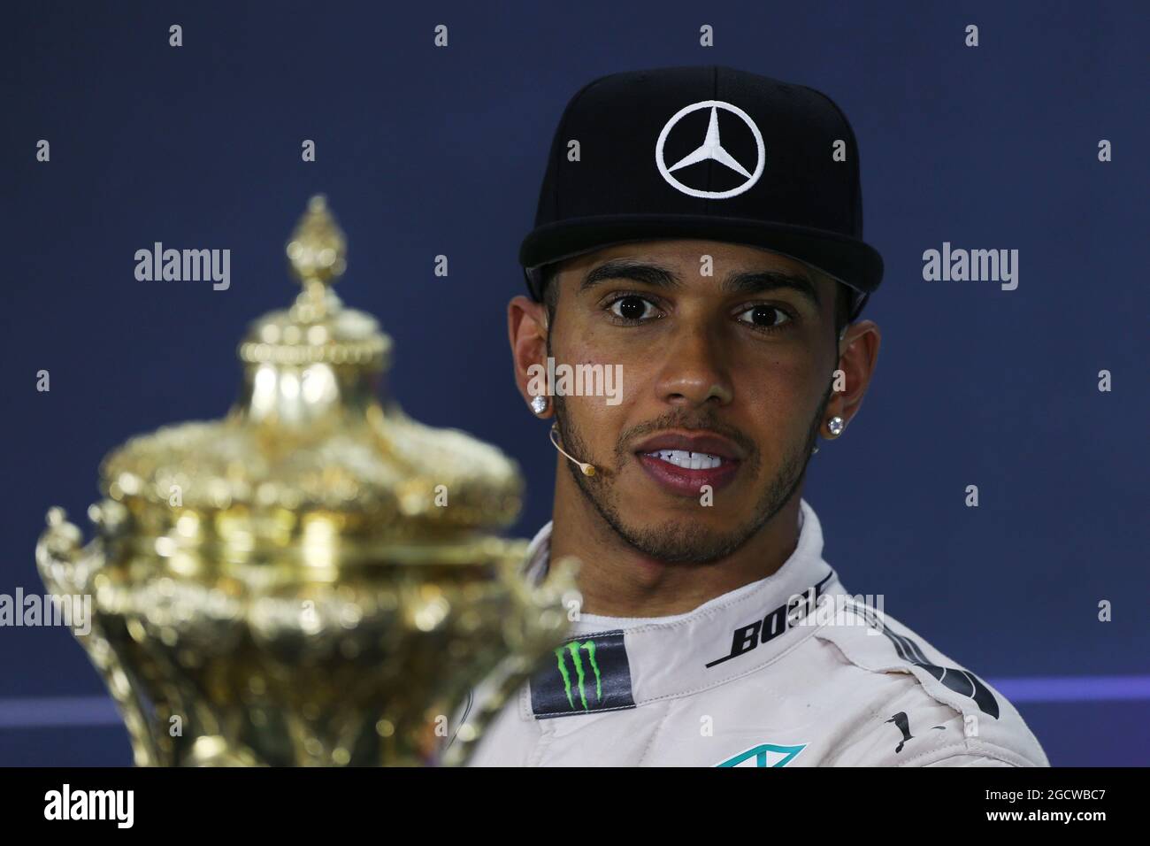 Race winner Lewis Hamilton (GBR) Mercedes AMG F1 in the FIA Press ...