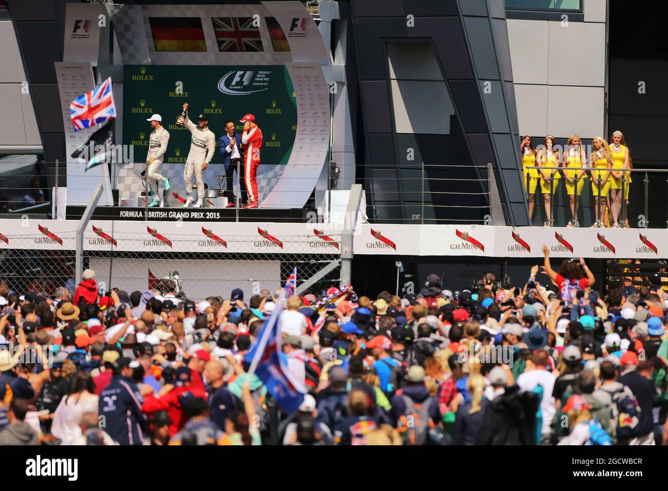 The podium (L to R): Nico Rosberg (GER) Mercedes AMG F1, second; Lewis ...