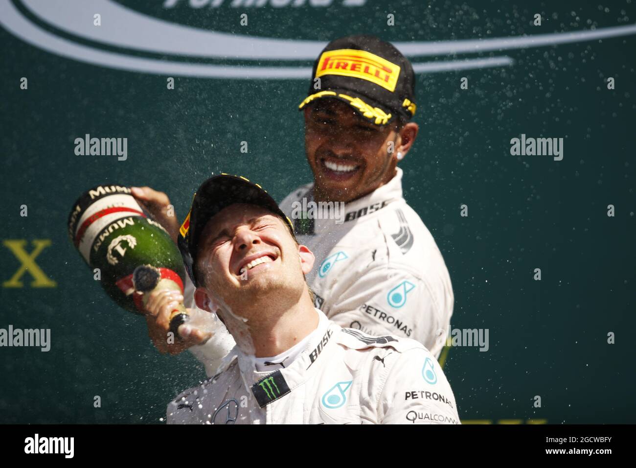 Mercedes amg f1 on podium team mate lewis hamilton hi-res stock ...