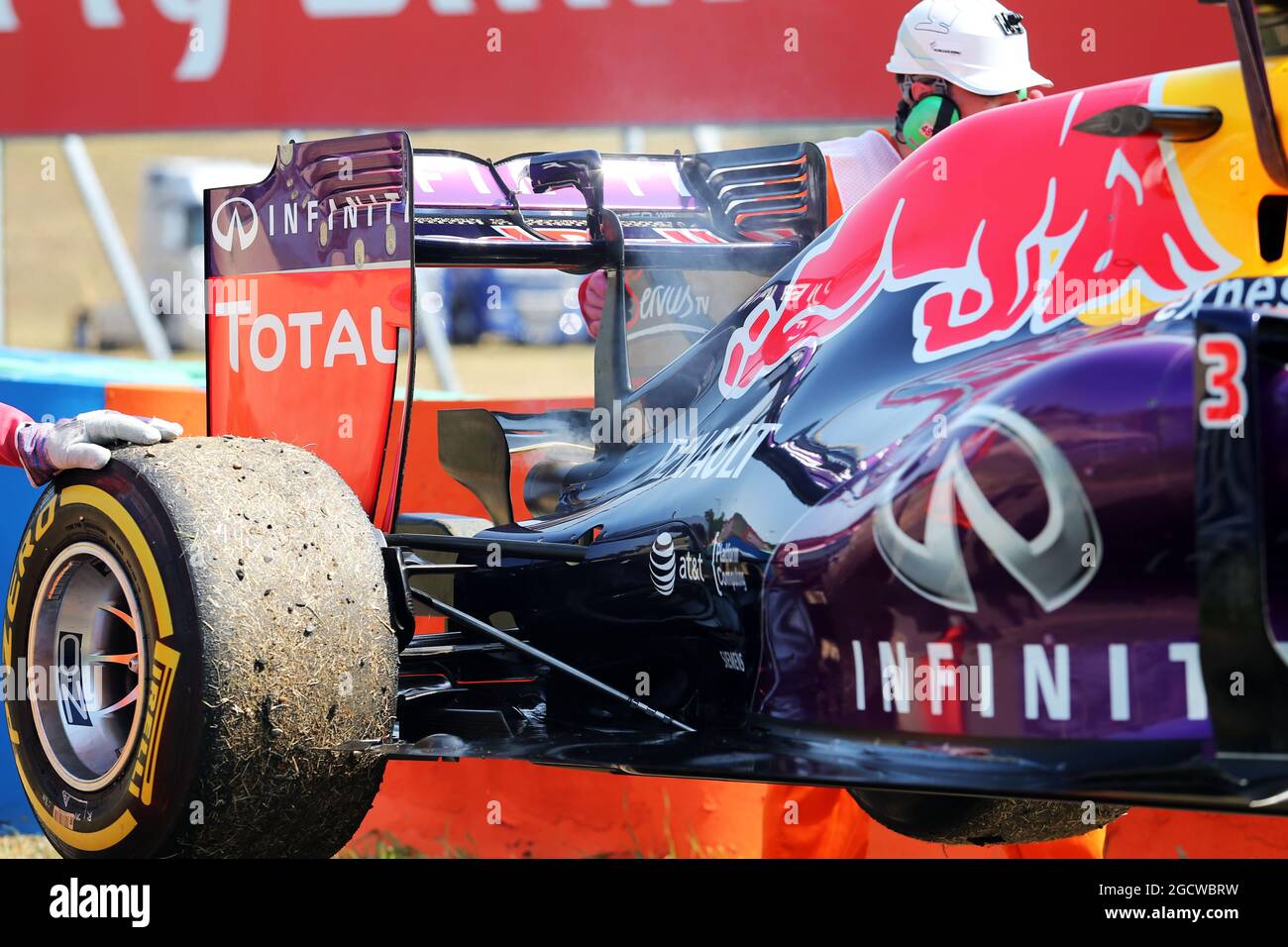 The smoking red bull racing rb11 of daniel ricciardo hi-res stock ...