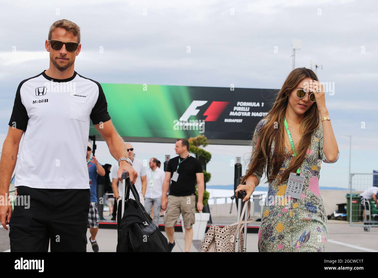 (L to R): Jenson Button (GBR) McLaren with his wife Jessica Button (JPN ...