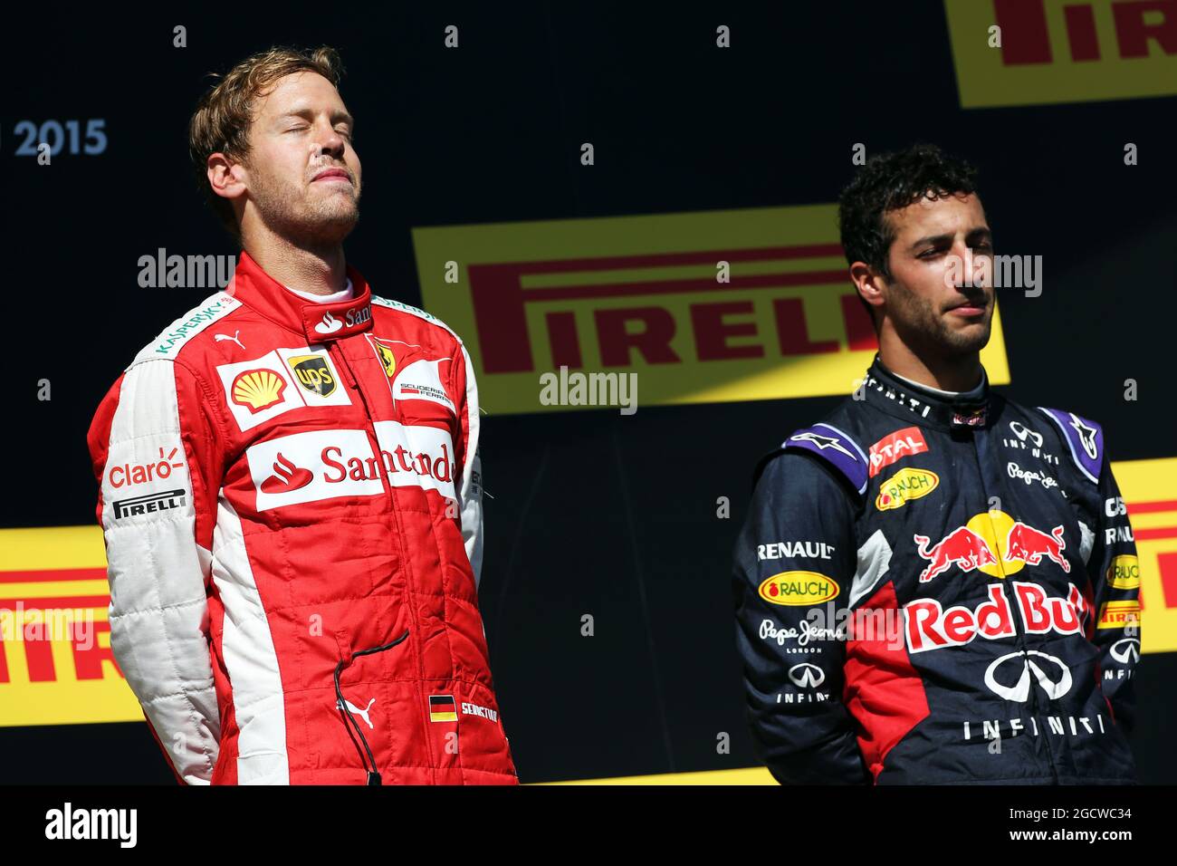 Ferrari celebrates on podium daniel ricciardo hi-res stock photography ...