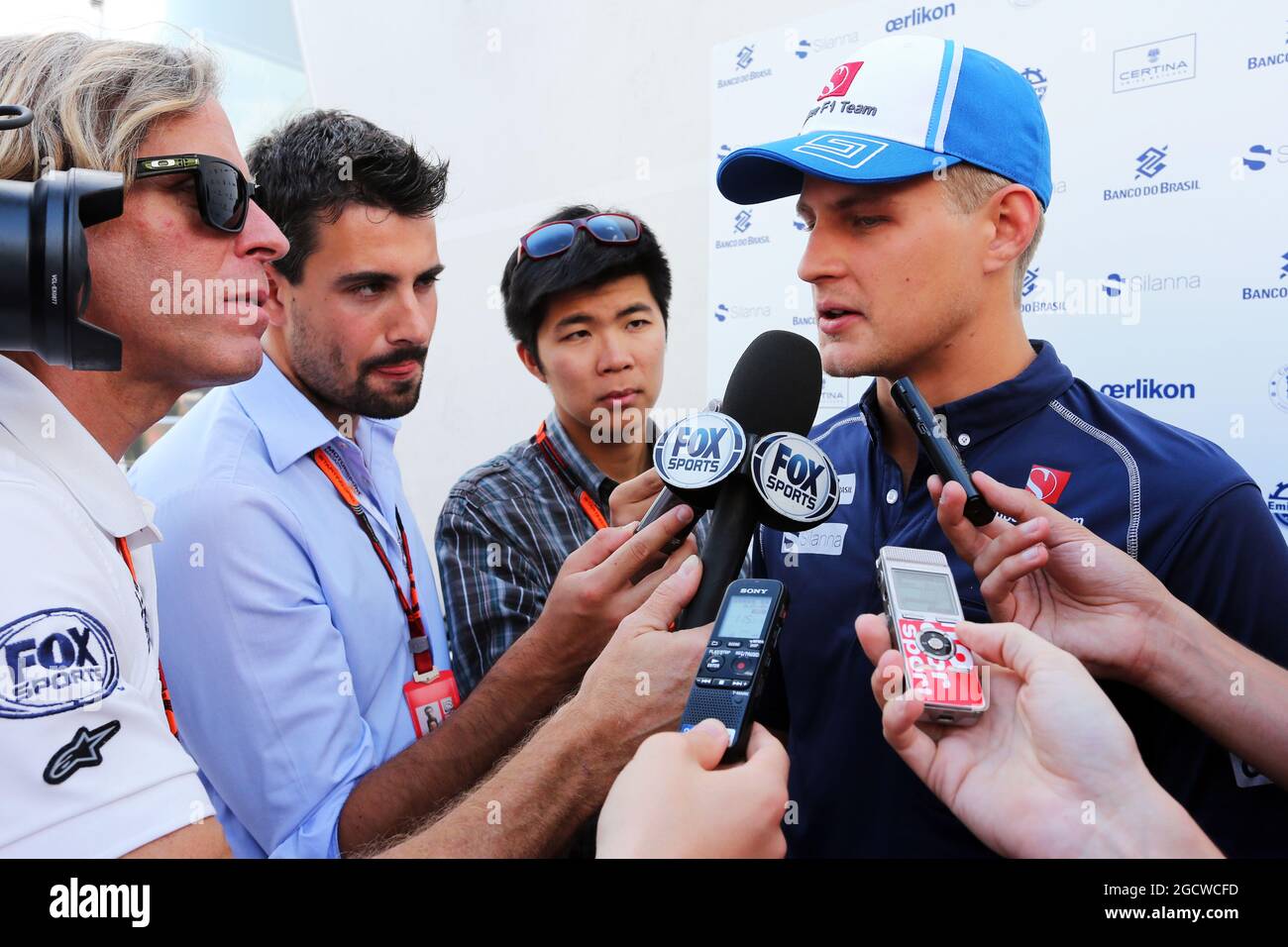 Marcus Ericsson (SWE) Sauber F1 Team with the media. Belgian Grand Prix ...