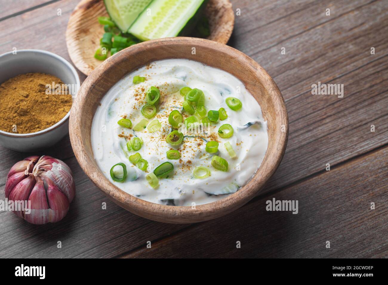 Traditional Indian Raita with cucumber, greek yoghurt,coriander and ...