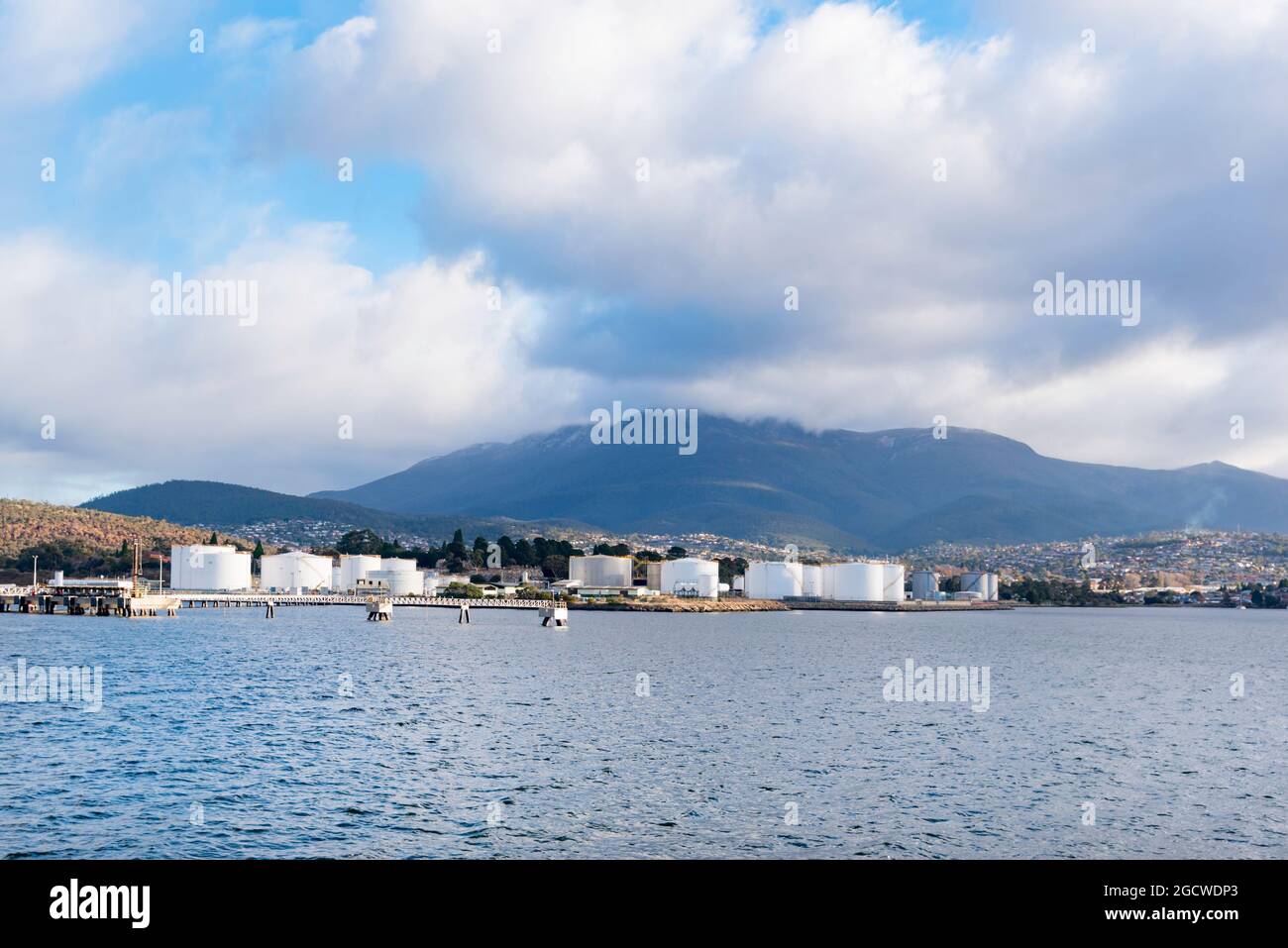 The Hobart bulk fuel terminal on the Derwent River near Hobart ...
