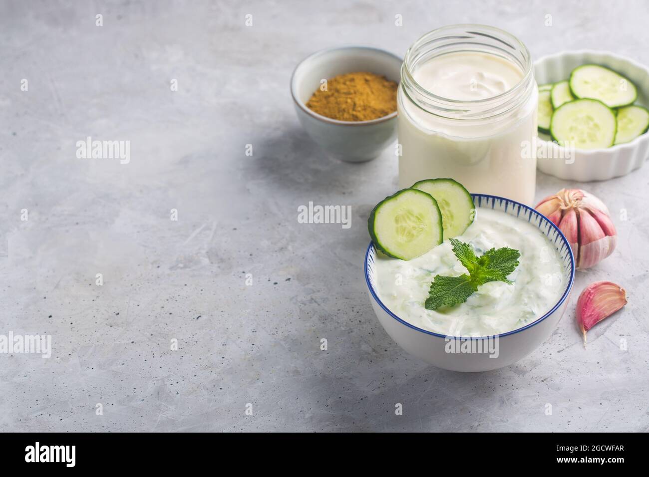 Traditional Indian Raita with cucumber, greek yoghurt and coriander ...