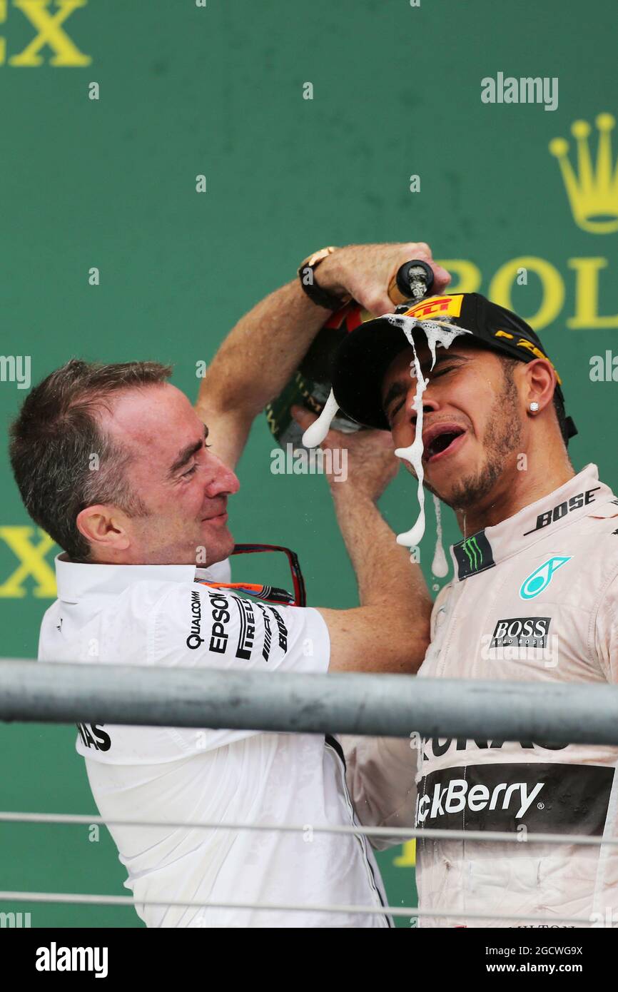 Mercedes amg f1 celebrates on podium paddy lowe hi-res stock ...