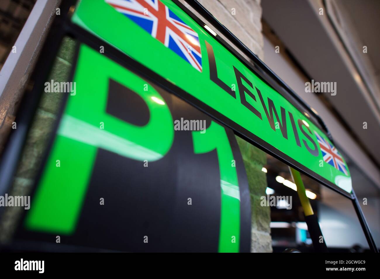 A pit board for race winner and World Champion Lewis Hamilton (GBR ...