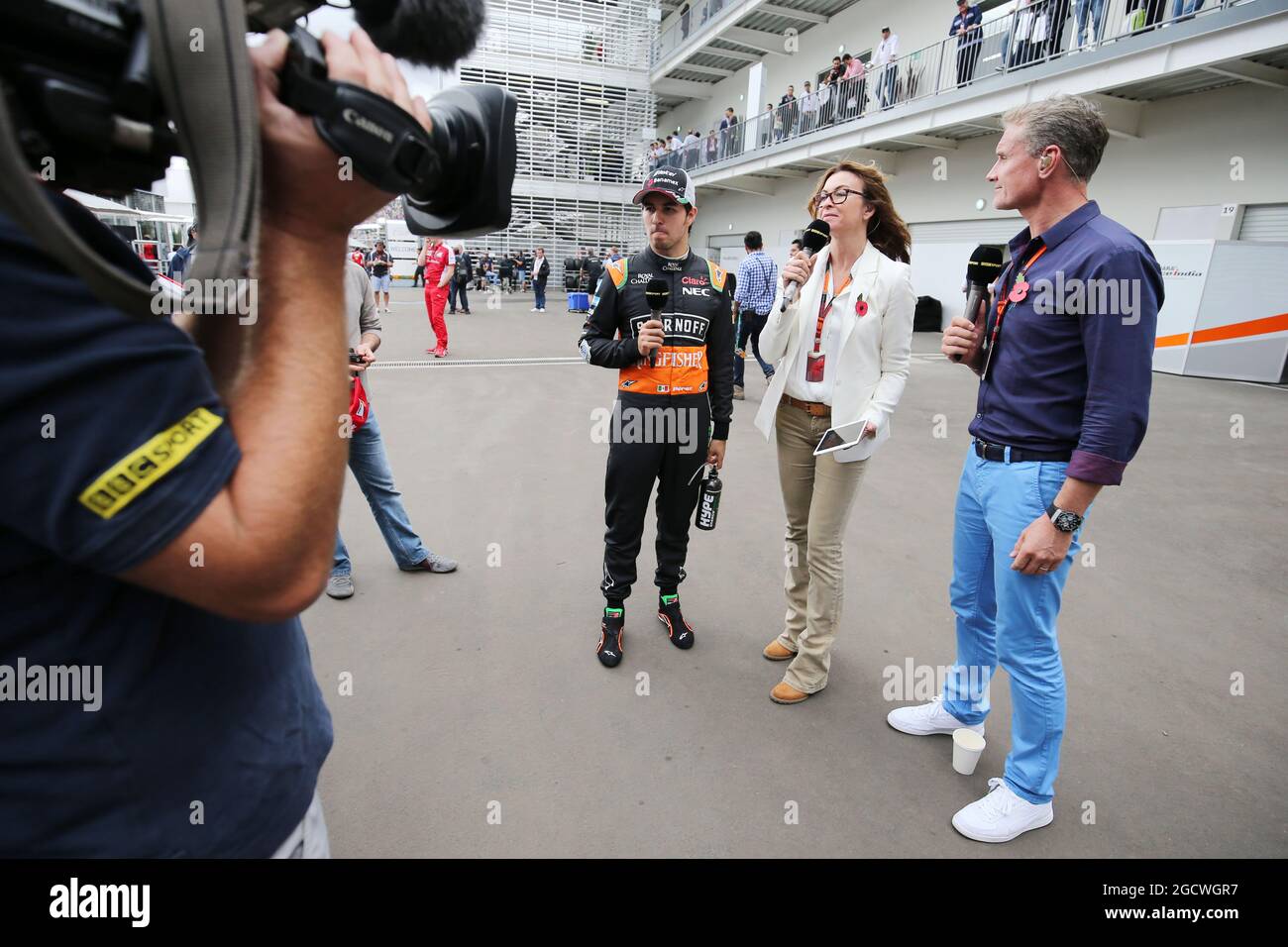 (L to R): Sergio Perez (MEX) Sahara Force India F1 with Suzi Perry (GBR ...