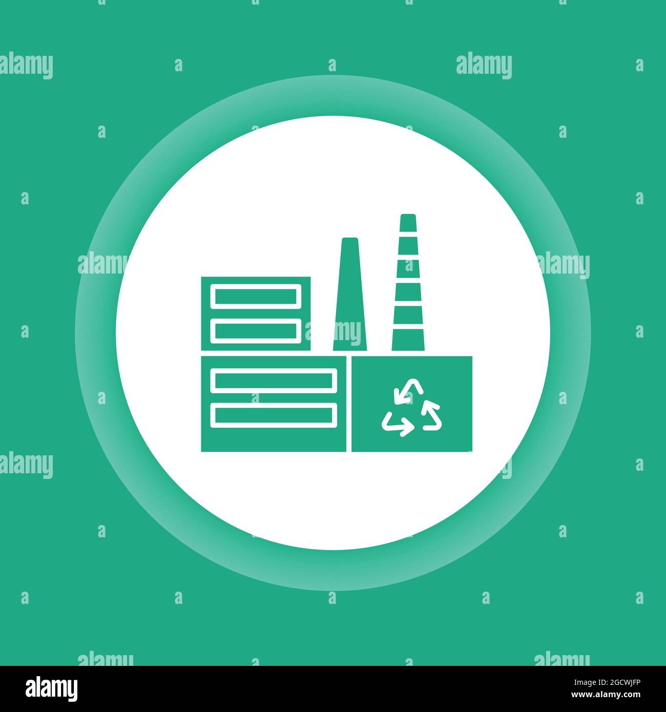 Green manufacturing color glyph button icon. Garbage processing plant ...