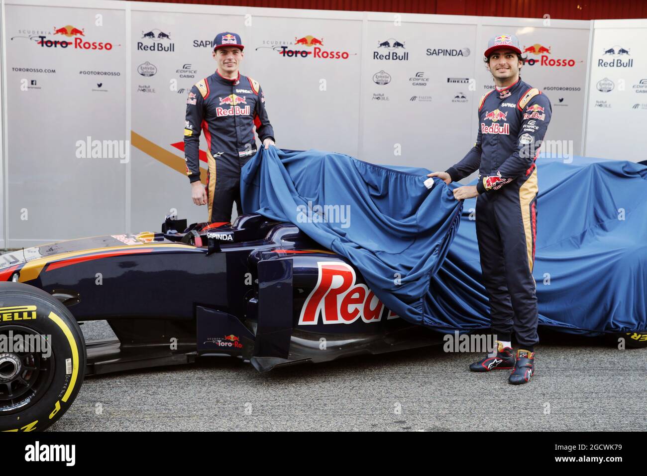 (L to R): Max Verstappen (NLD) Scuderia Toro Rosso and Carlos Sainz Jr ...