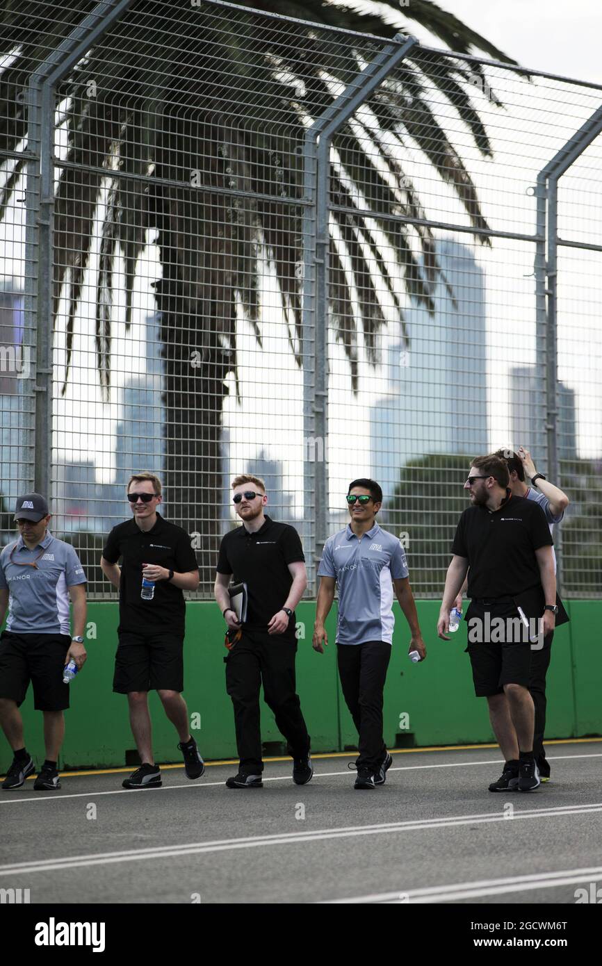 Rio Haryanto (IDN) Manor Racing walks the circuit with the team ...