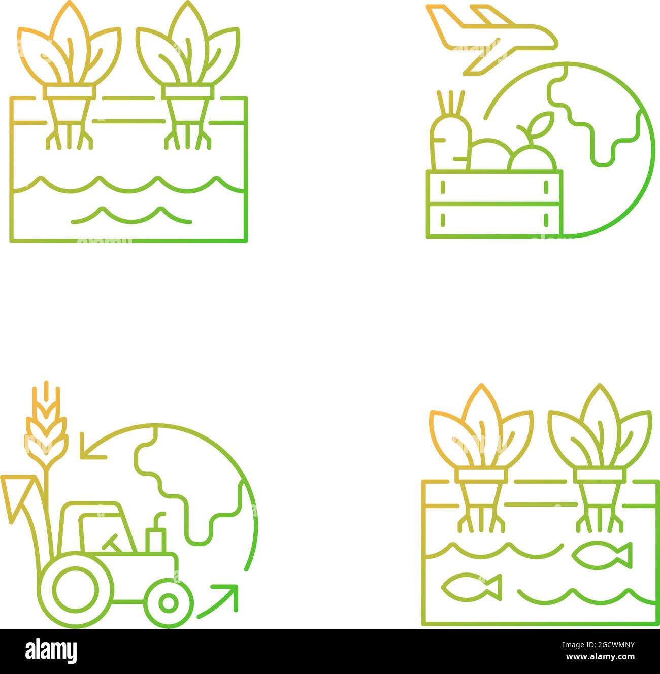 Environmental farming gradient linear vector icons set Stock Vector ...