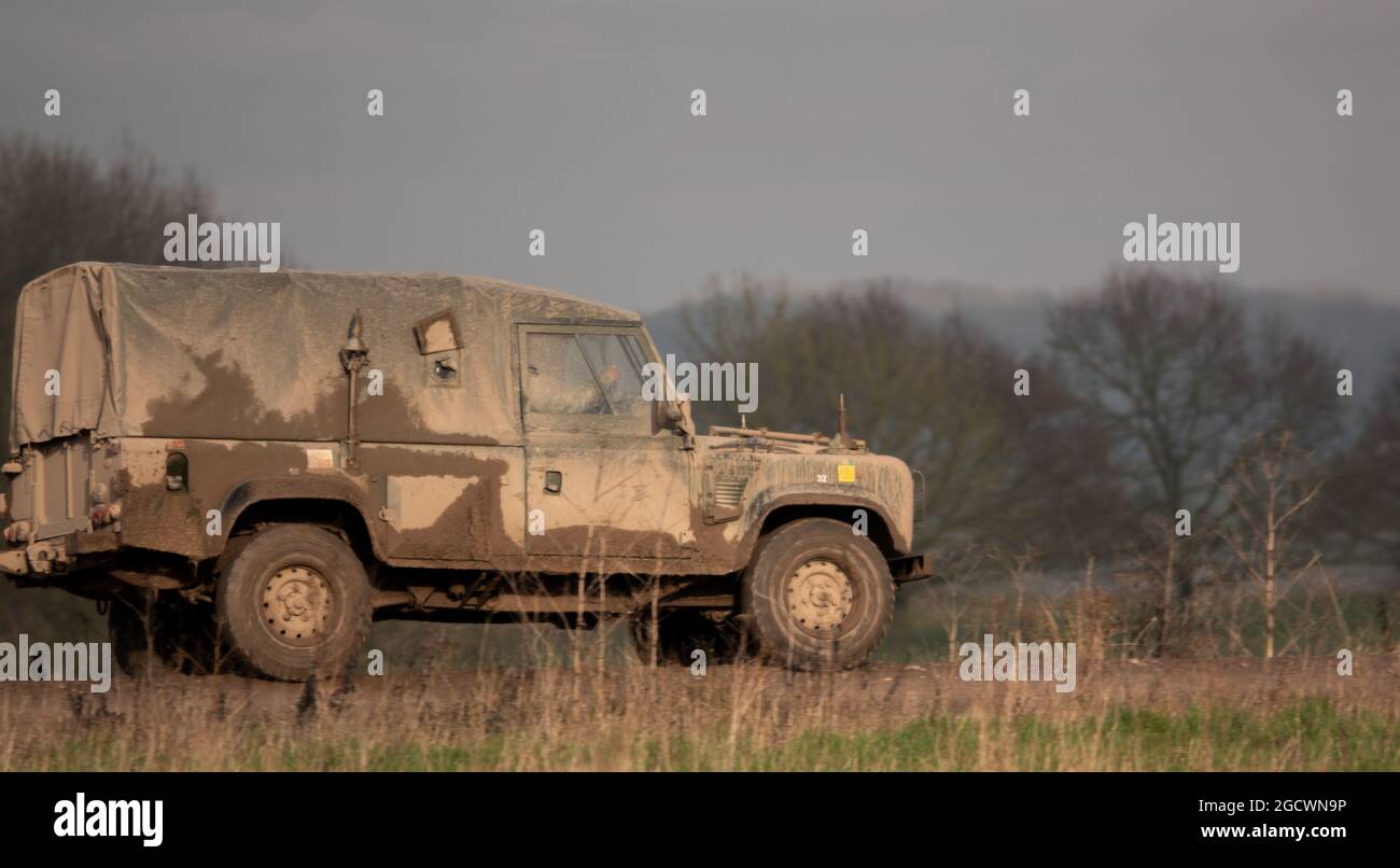 British Army Land Rover Defender light utility vehicle on exercise ...