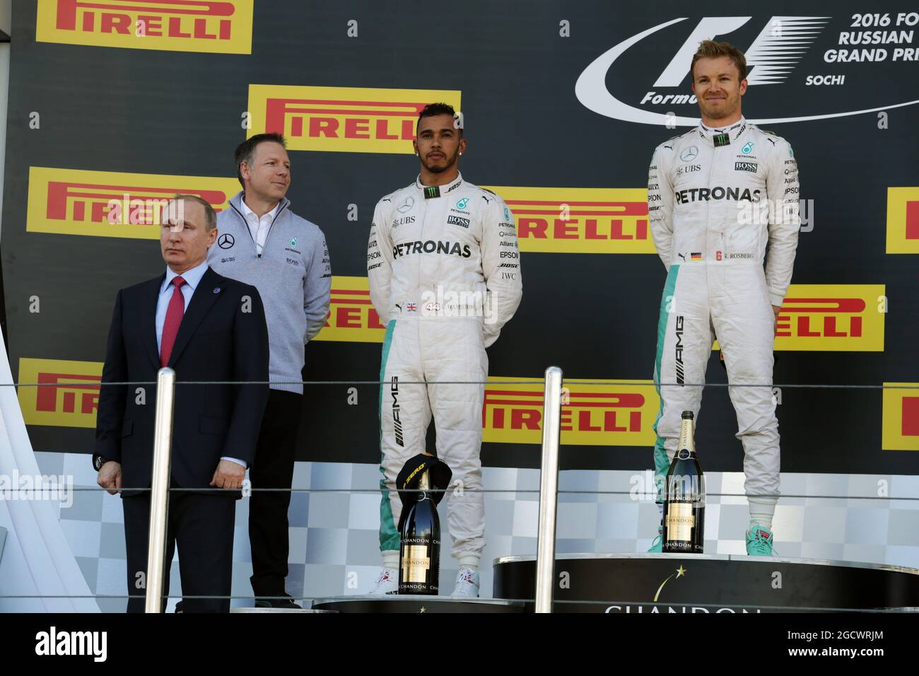 The podium (L to R): Vladimir Putin (RUS) Russian Federation President ...