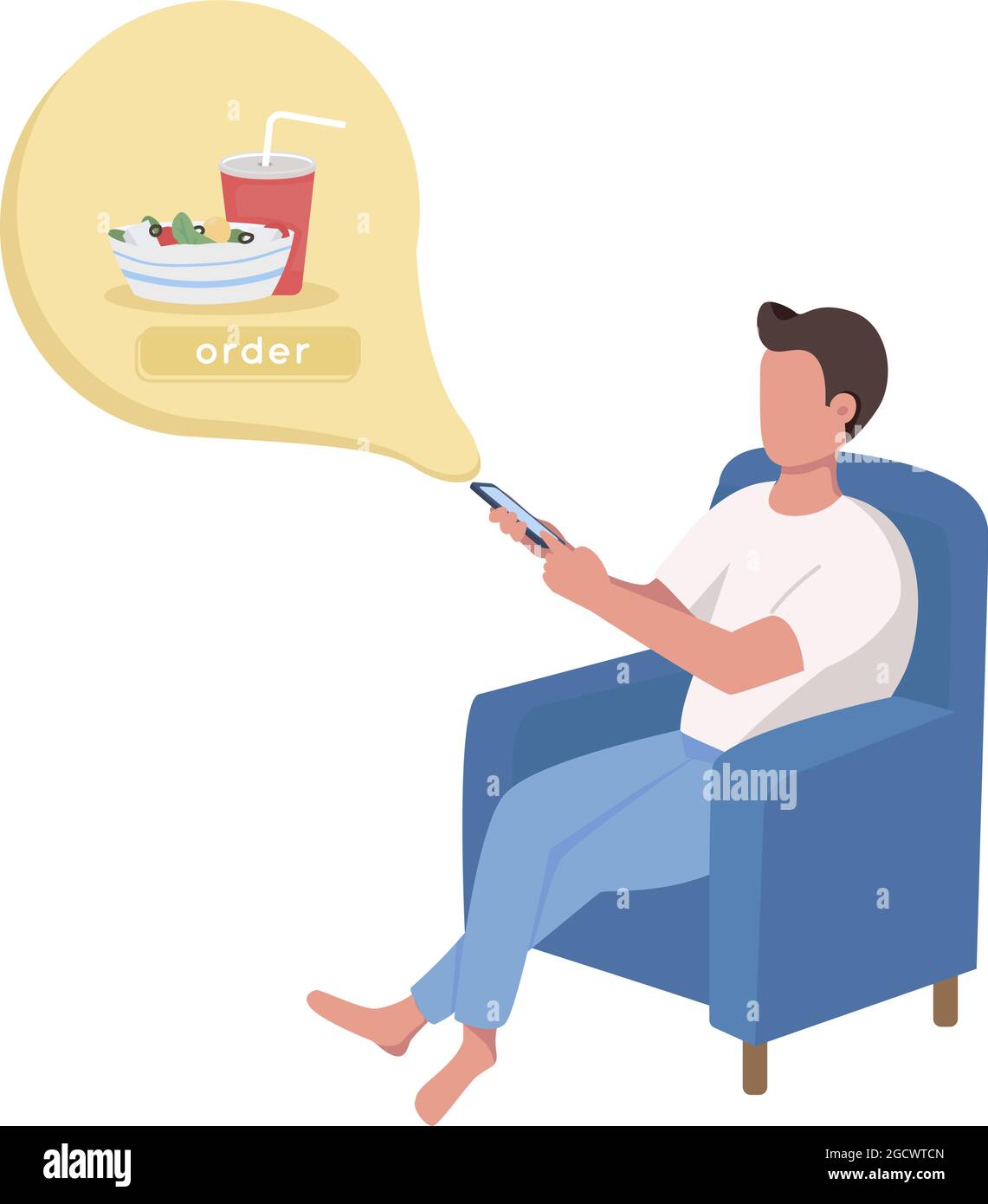 Guy ordering food delivery semi flat color vector character Stock ...