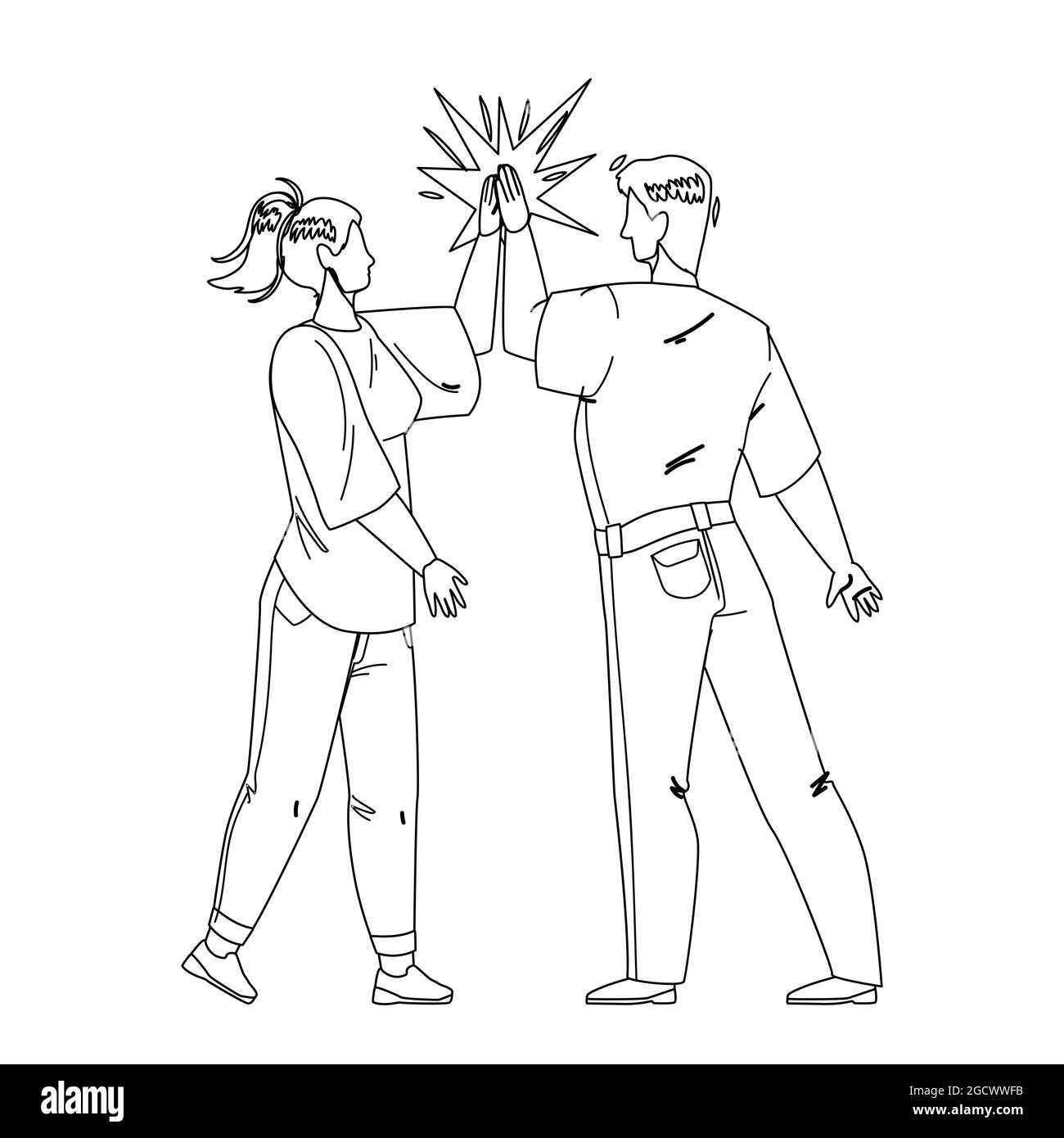Man Giving High Five Young Woman Friend Vector Stock Vector Image And Art Alamy